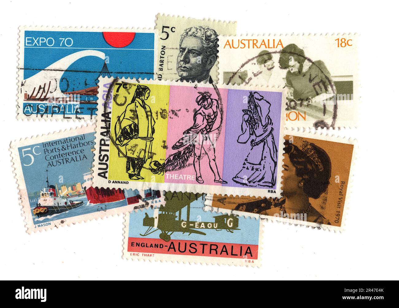Vintage postage stamps from Australia featuring heritage isolated on a ...