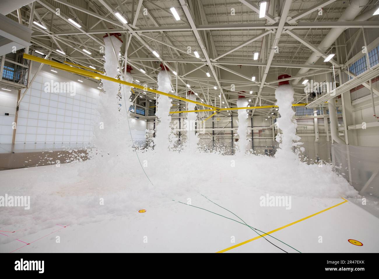 The new KC-46 hangar fills with foam during a fire suppression system ...