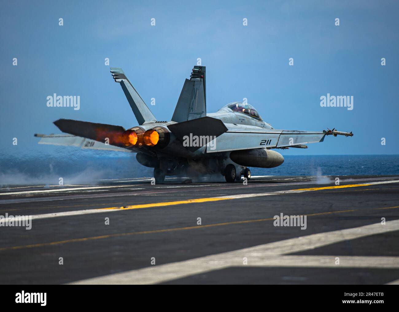 230215-N-MH015-1008 SOUTH CHINA SEA (Feb. 15, 2023) An F/A-18F Super Hornet from the “Mighty ...