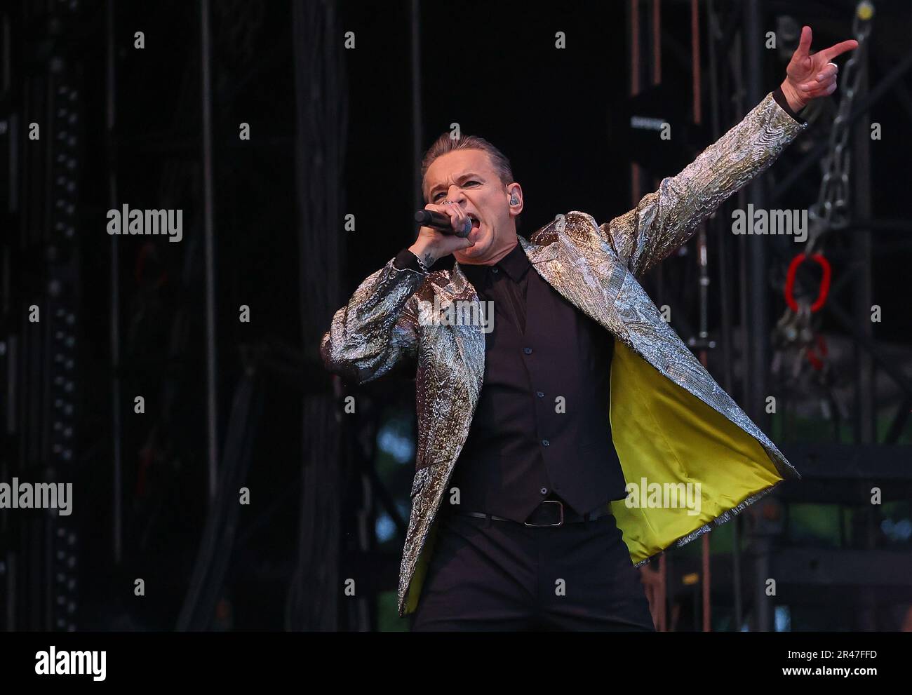 Leipzig, Germany. 26th May, 2023. Dave Gahan of Depeche Mode sings at the first concert of the ...