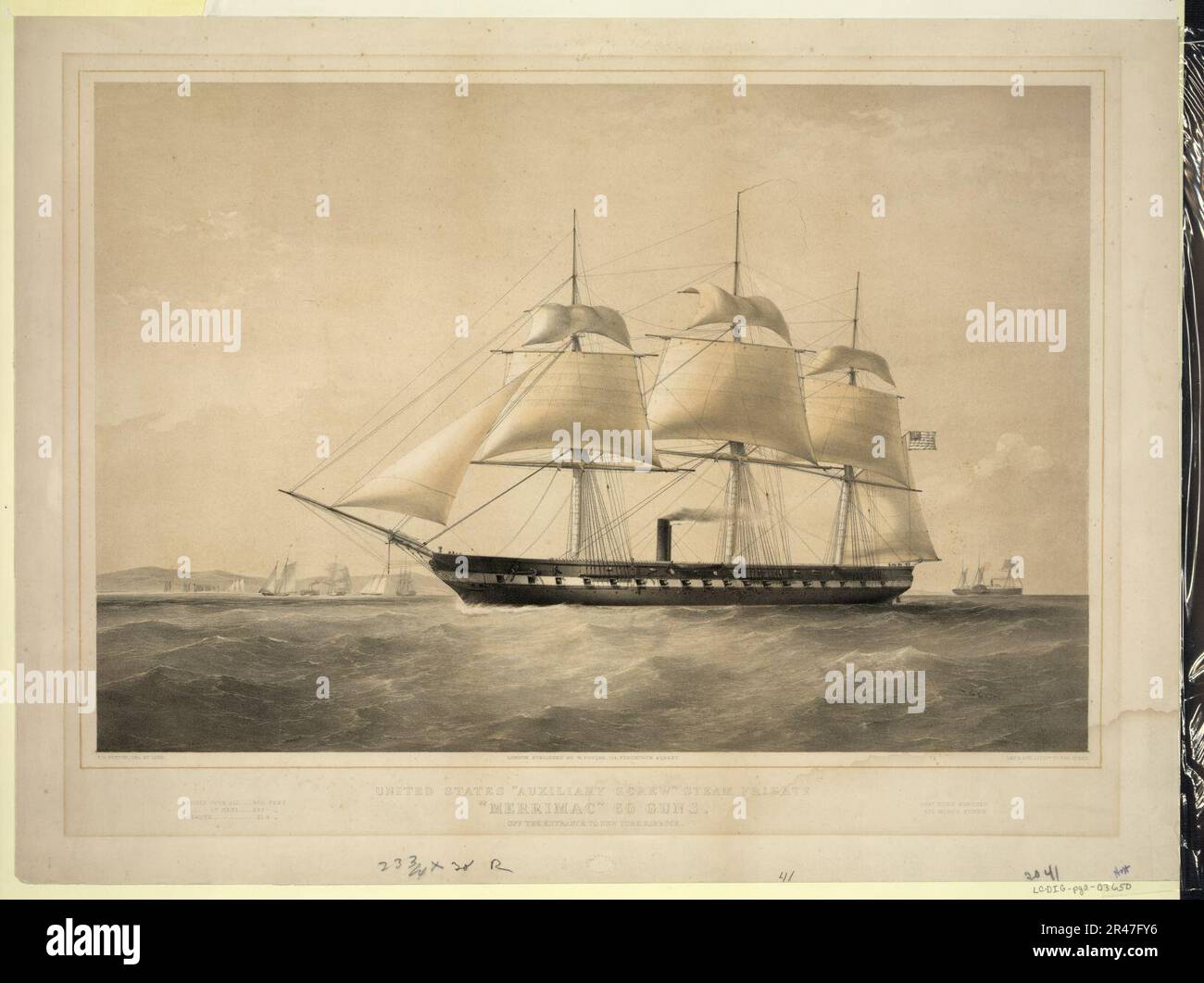 United States ''Auxiliary Screw'' steam frigate ''Merrimac'' 60 guns ...