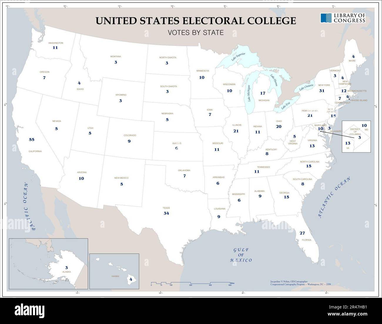 United States electoral college, votes by state Stock Photo - Alamy