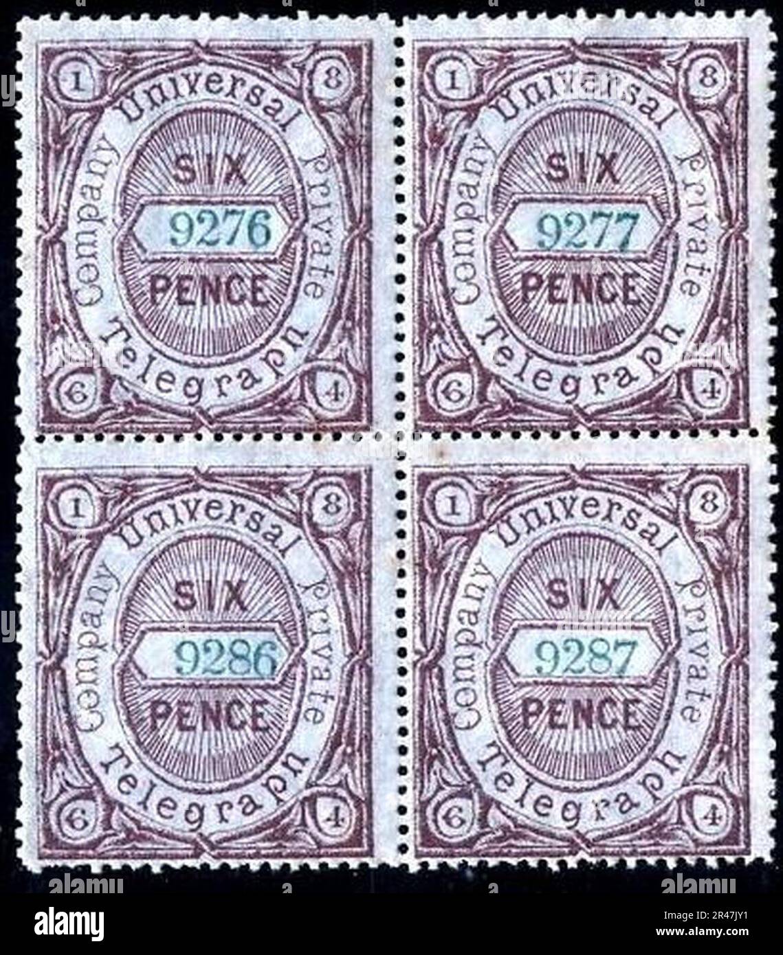 Universal Private Telegraph Company stamps block 1864 Stock Photo - Alamy