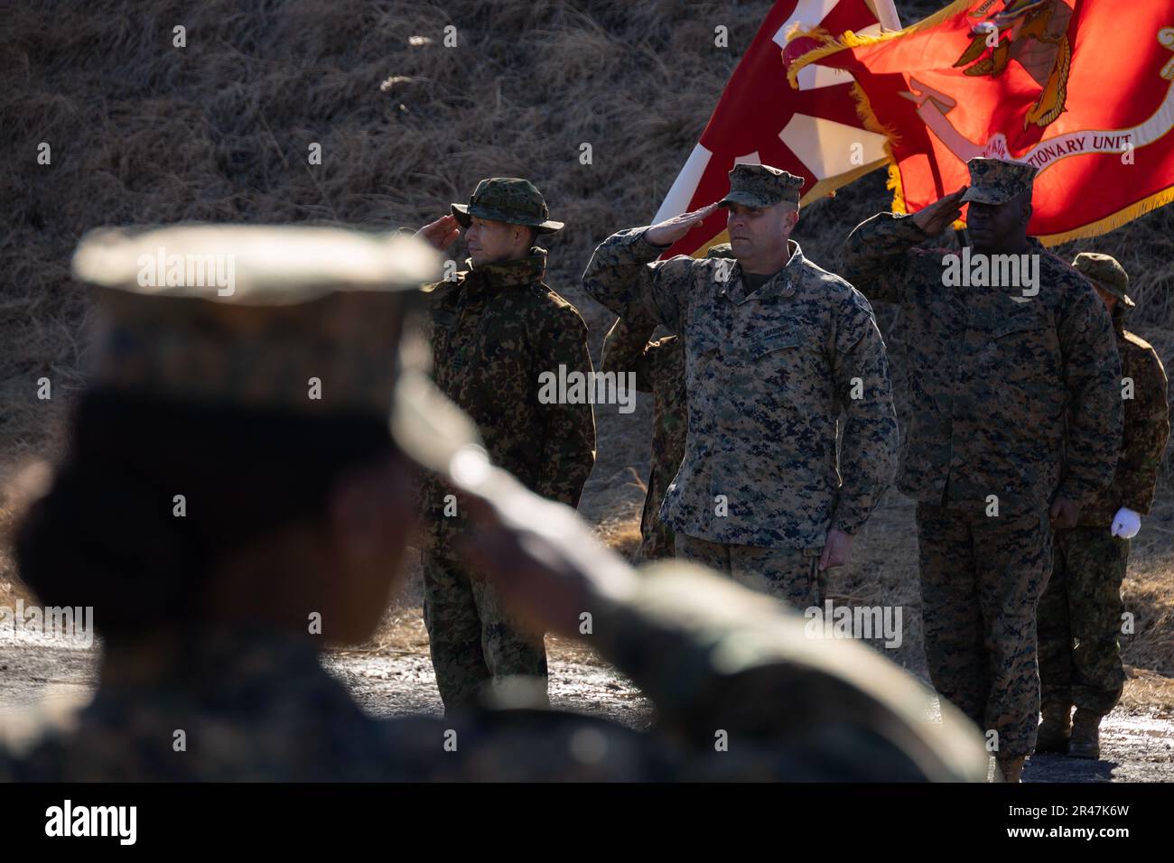 Col. Yoshikazu Nishida, left, commanding officer of the 1st Amphibious ...