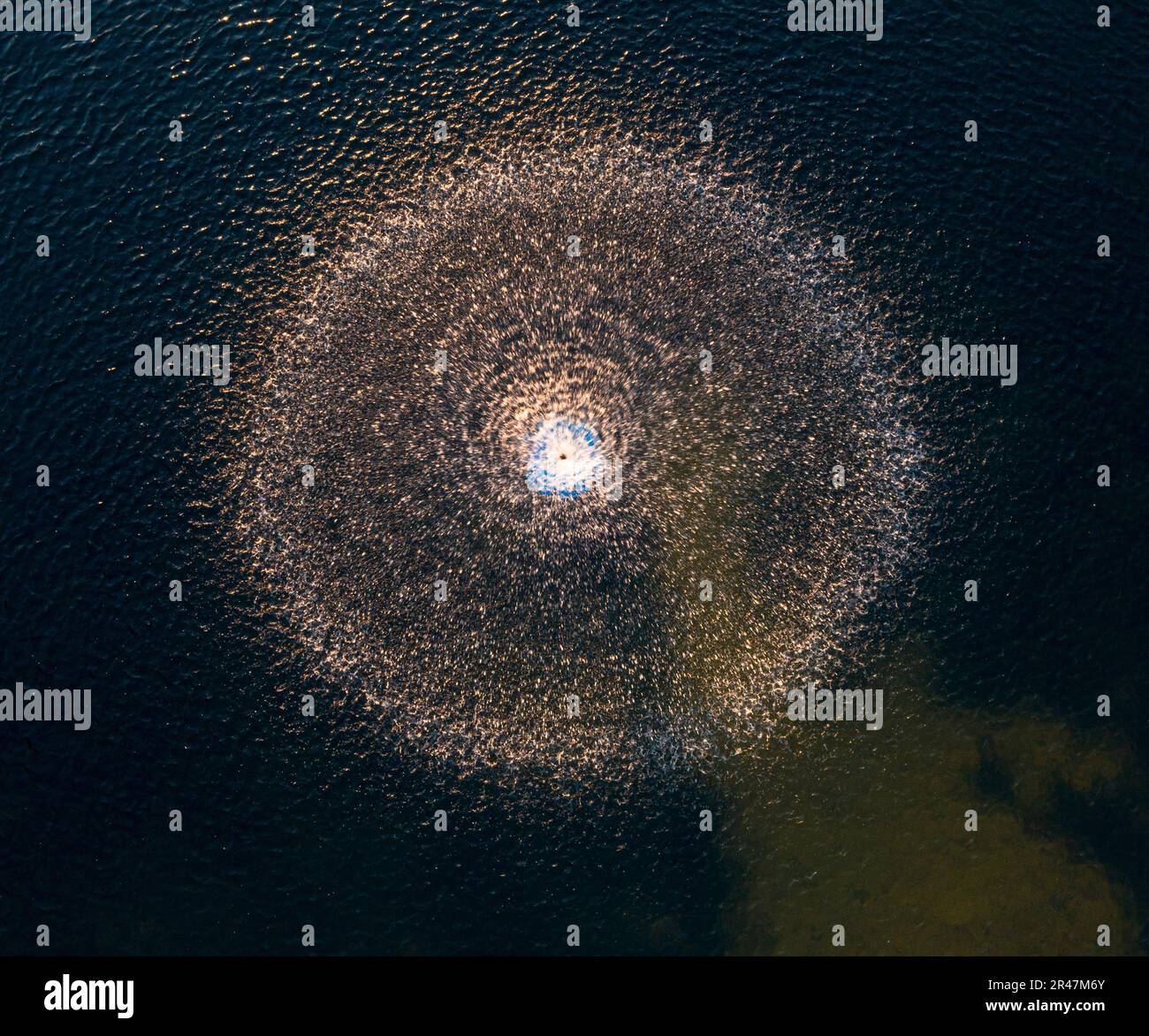 Aerial view of a spectacular water fountain, creating a stunning ...