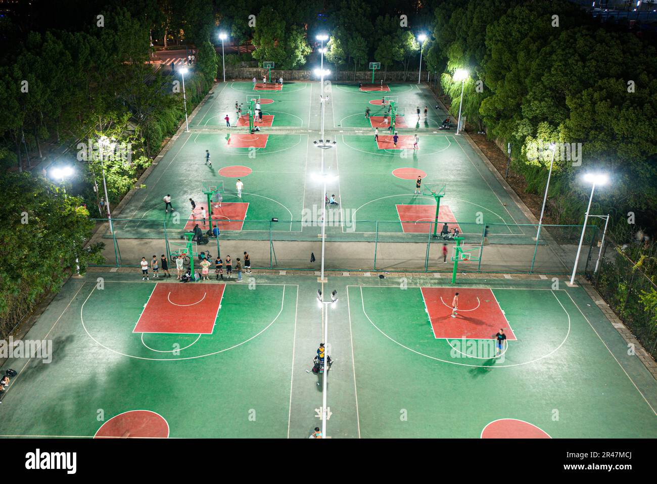 Street Basketball Court At Night