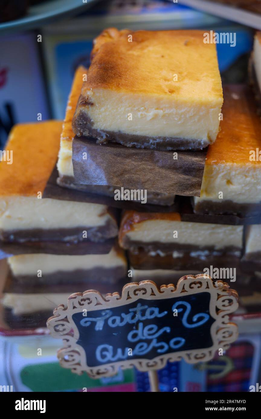 Fresh baked pastries and sweets on display in artisan Spanish ...