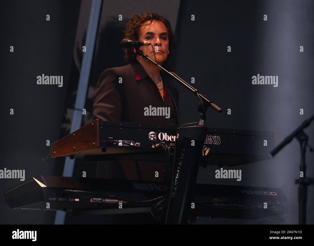 Leipzig, Germany. 26th May, 2023. Peter Gordeno of Depeche Mode is on stage at the Festwiese for ...