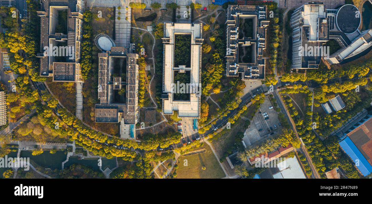 Aerial view of a bustling metropolitan cityscape featuring numerous ...