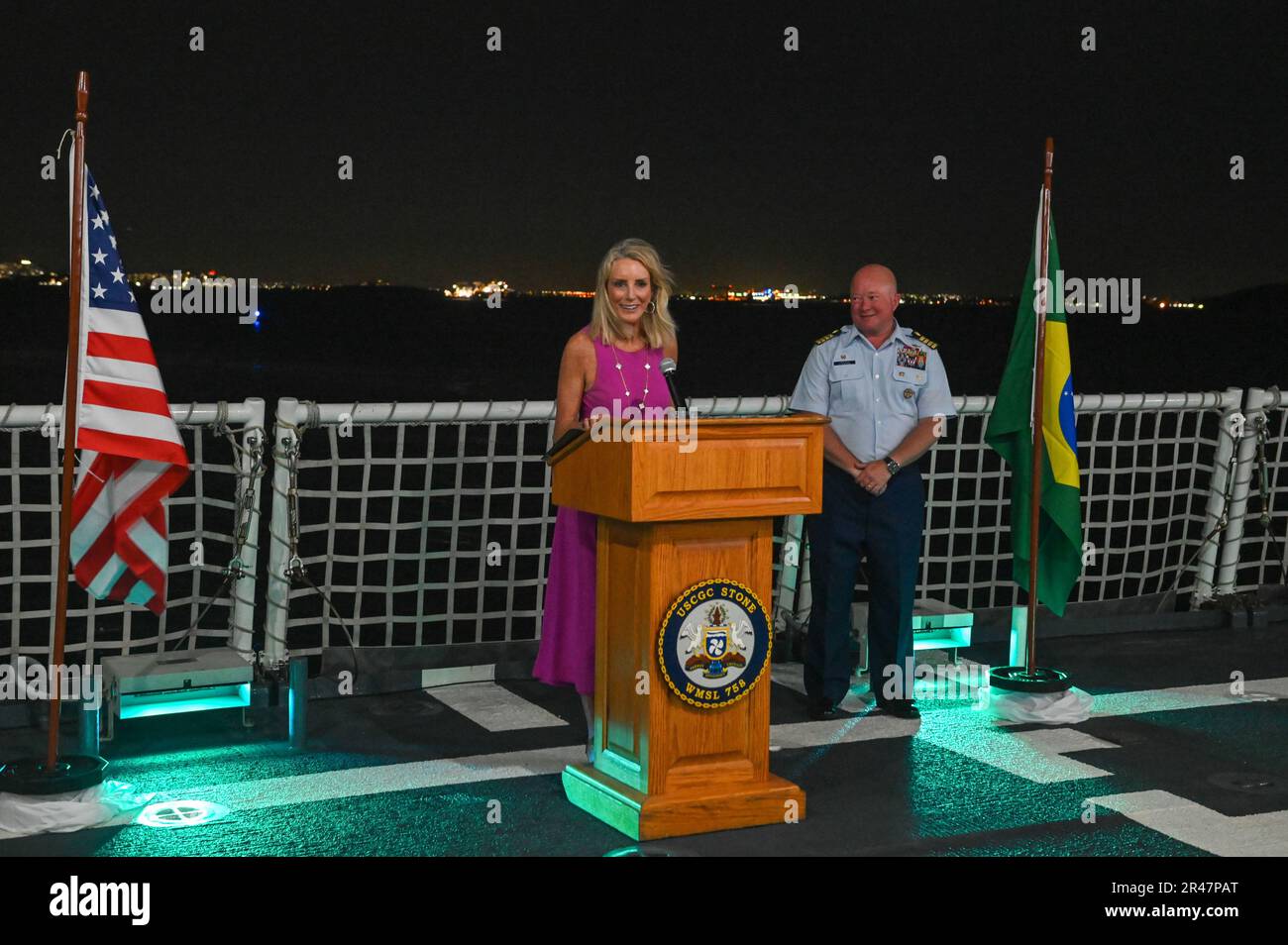 Ambassador Elizabeth Bagley, left, U.S. Ambassador to Brazil, addresses ...