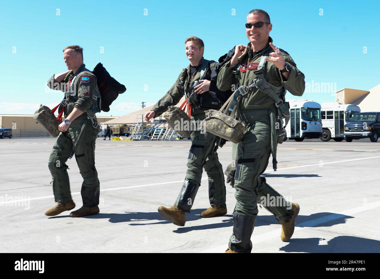 From left, U.S. Air Force Maj. Matthew Bradley and Capt. Chase ...