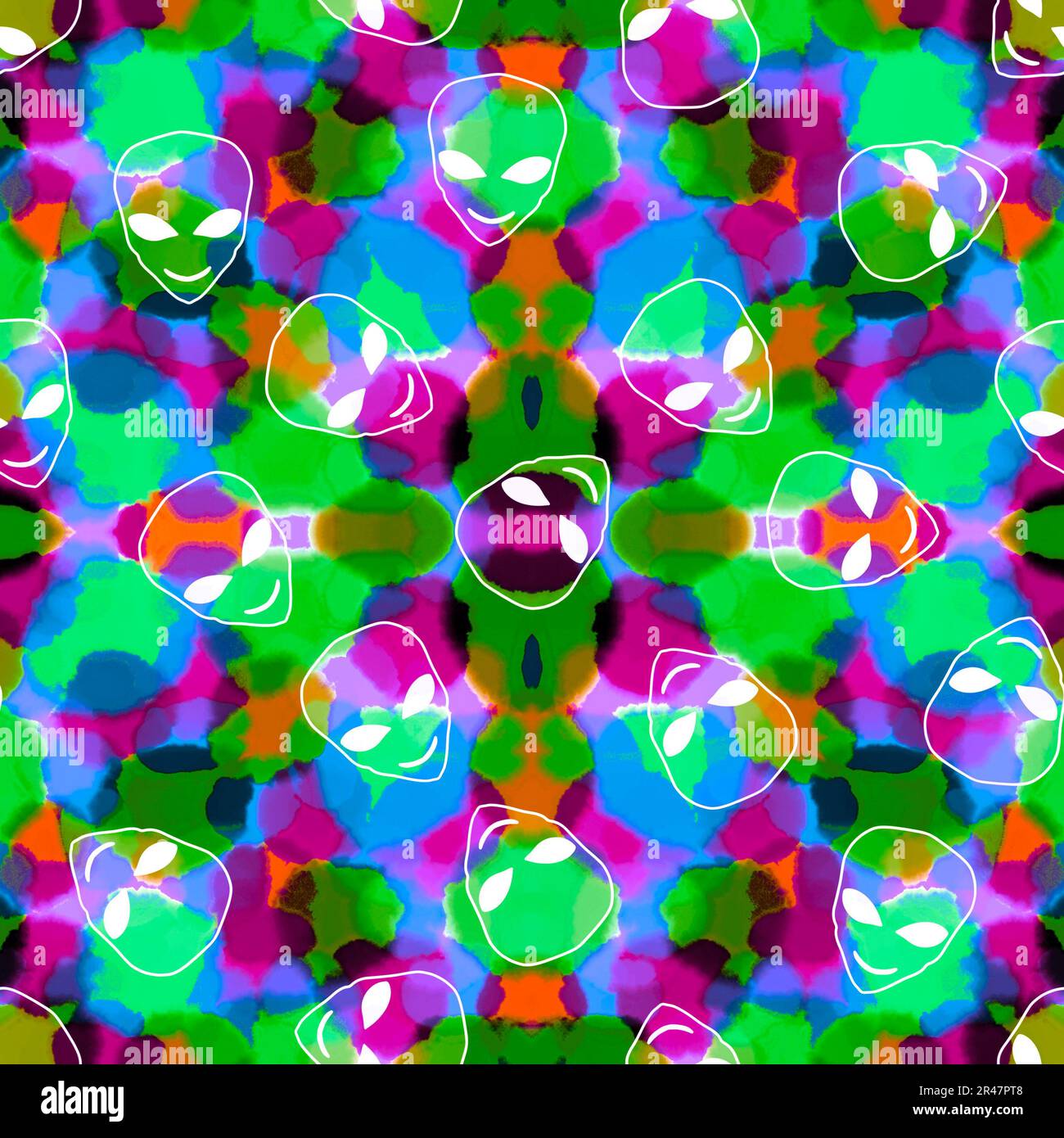 Cartoon aliens seamless paint neon spots pattern for wrapping paper and ...