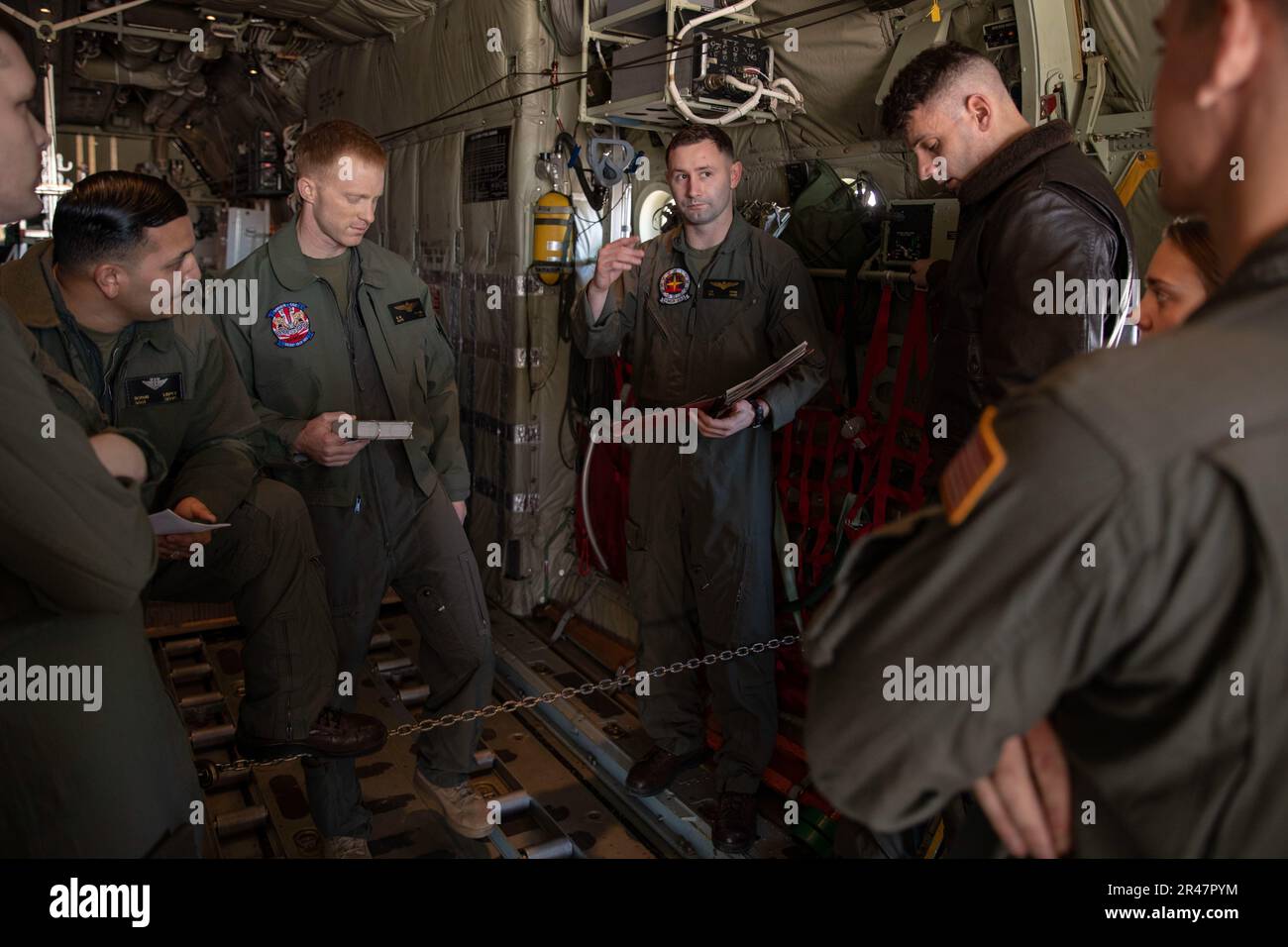 U.S. Marines with Marine Aerial Refueler Transport Squadron (VMGR) 152 conduct a pre-flight ...