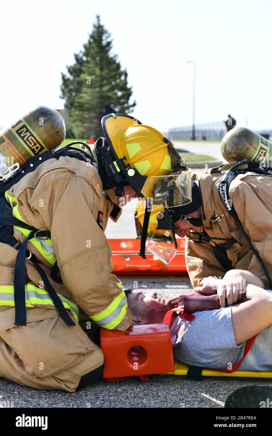 Firefighters assigned to the 178th Civil Engineering Squadron prepare a ...