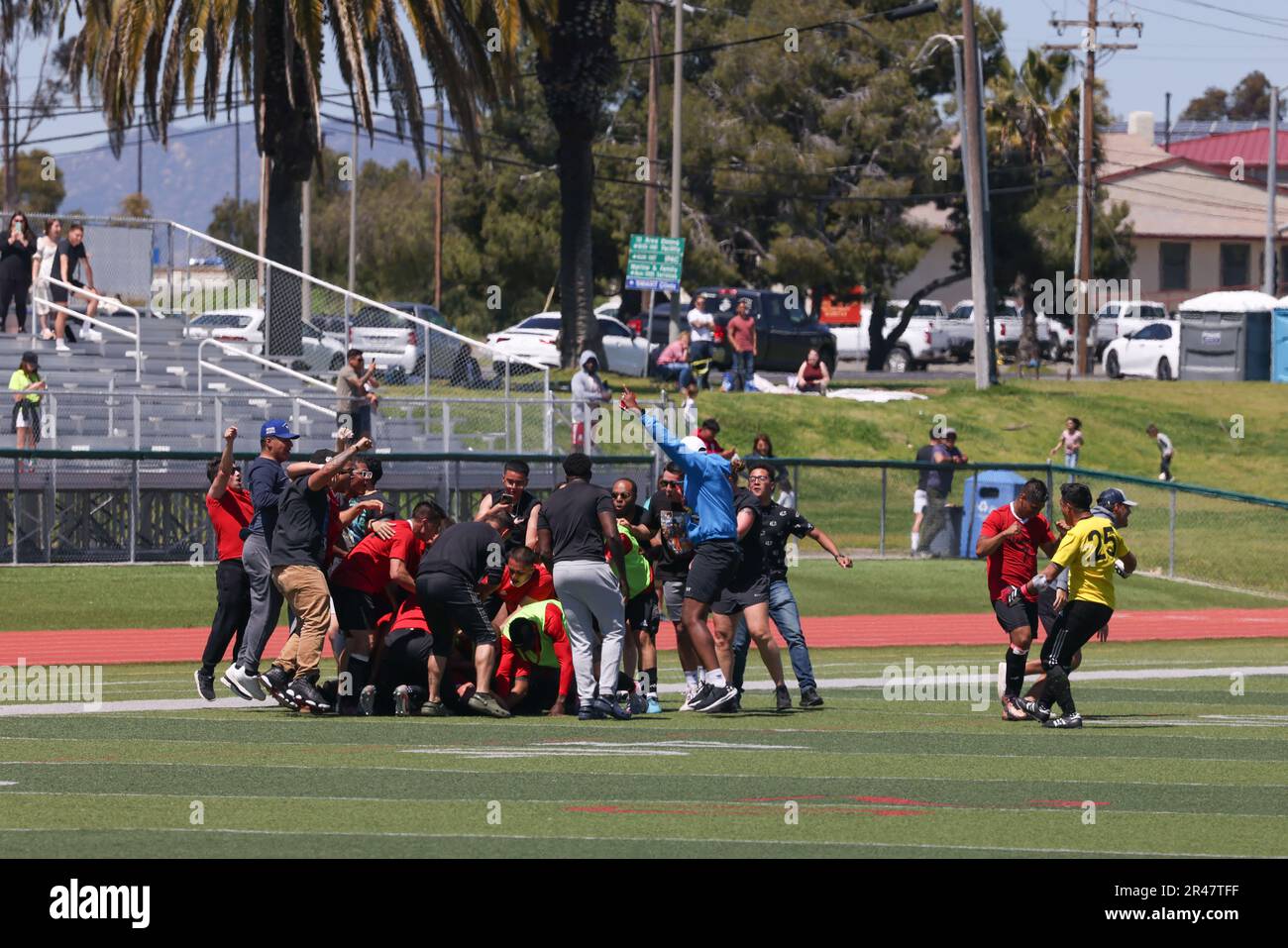 Marines With The Marine Corps Soccer Team Celebrate After A Game With