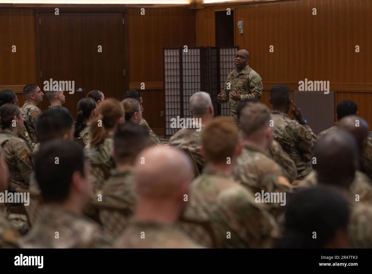 Chief Master Sgt. Ronnie Woods, 18th Wing command chief, discusses the ...