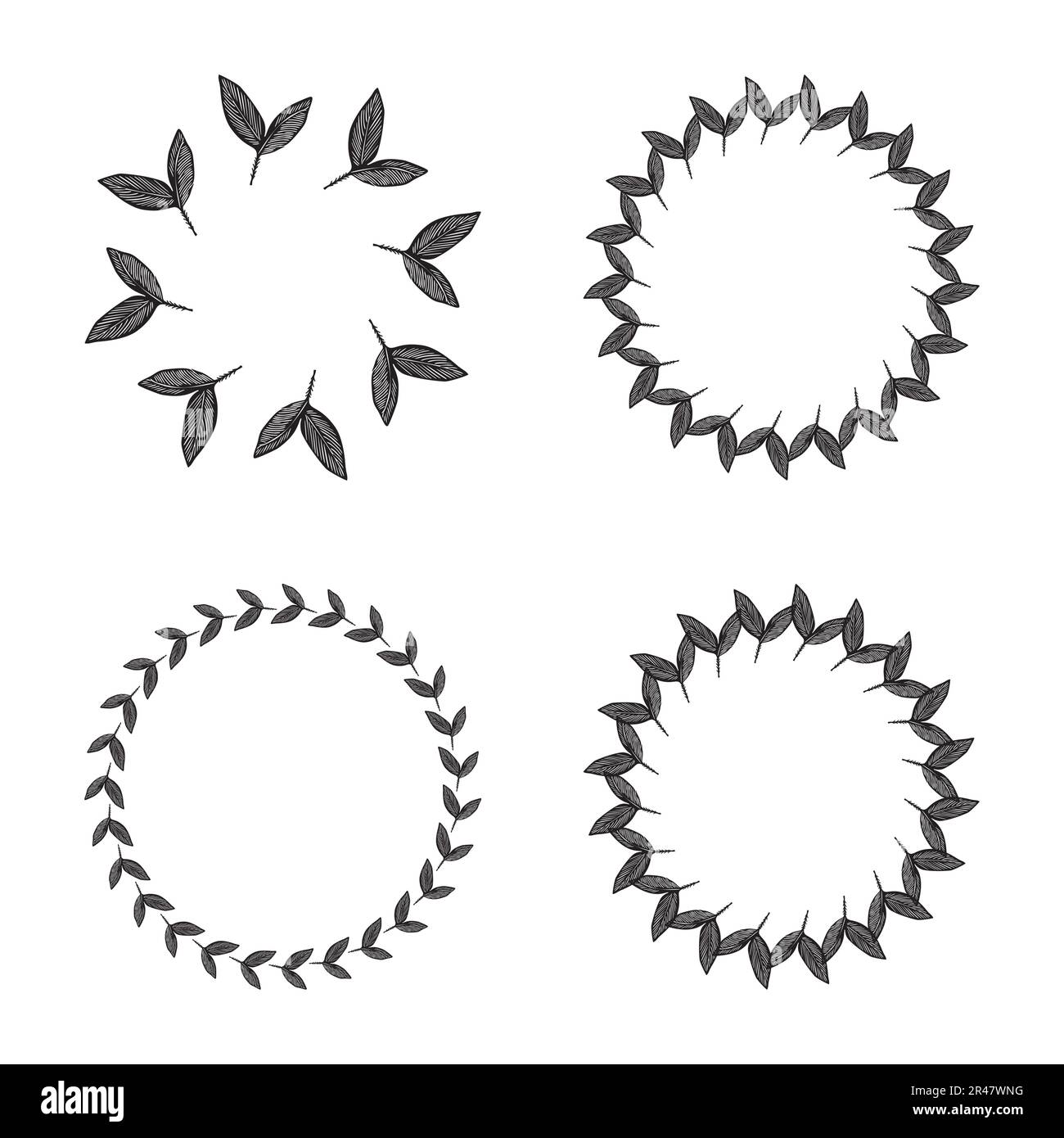 Collection of floral nordic decorative frames isolated on white ...