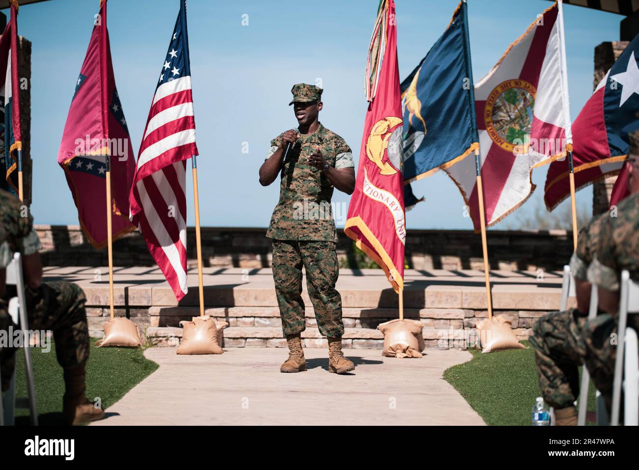 U.S. Marine Corps Sgt. Maj. Oranjel Leavy, the outgoing sergeant major ...