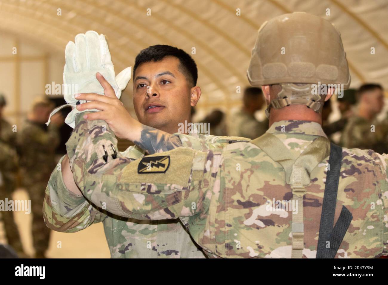Soldiers conduct equipment inspection during the Rappel Master course ...