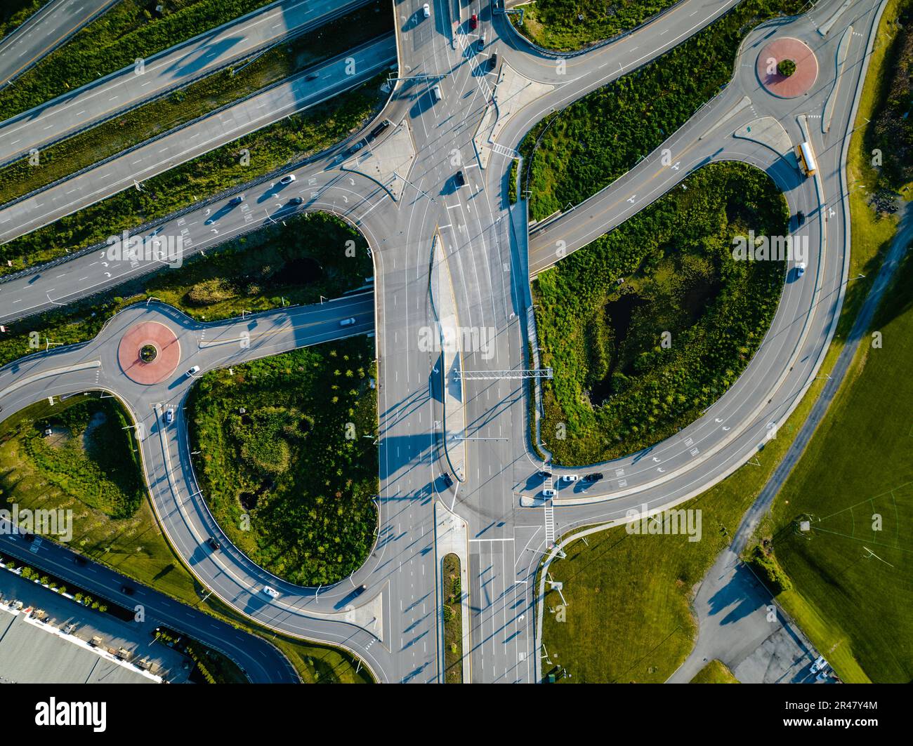 Aerial, drone, afternoon photo of a diverging diamond interchange (DDI ...