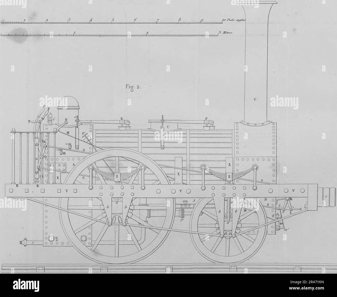 Unknown Planet-type 2-2-0 locomotive, side view - de Pambour 1840 ...