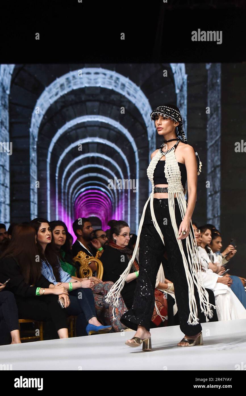Karachi, Pakistan. 26th May, 2023. A model presents a creation during a ...