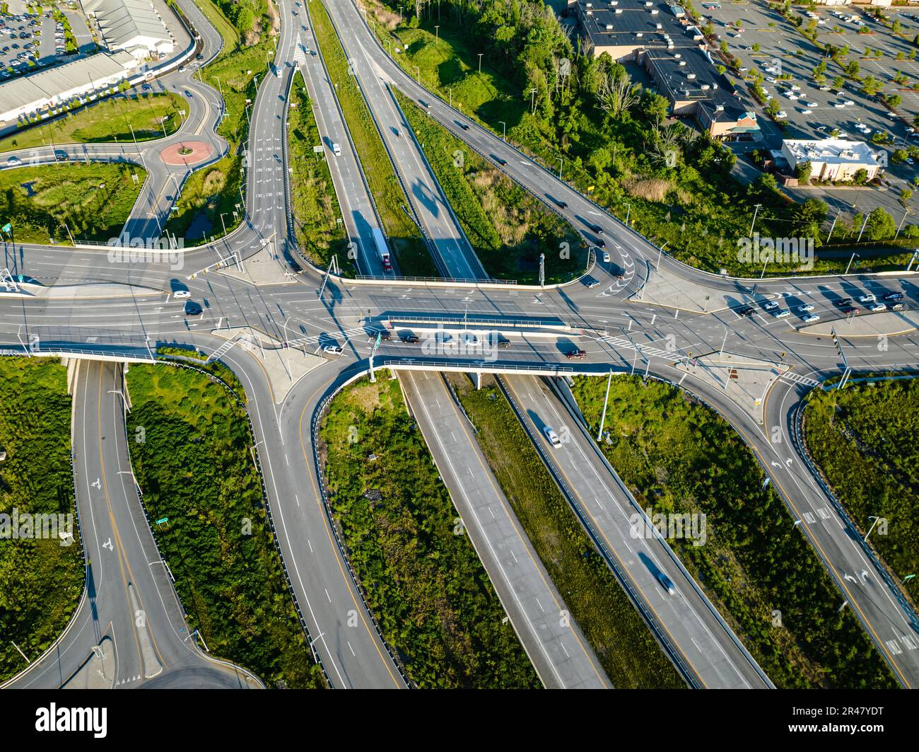 Aerial, drone, afternoon photo of a diverging diamond interchange (DDI ...