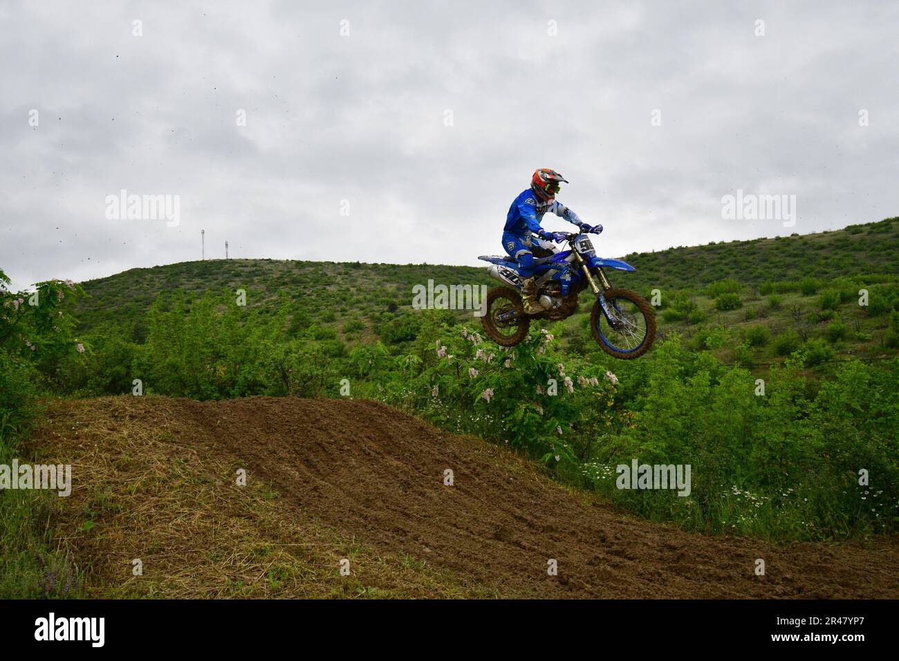 Orman, Macedonia, May 14 2023. In rainy weather and a muddy track ...