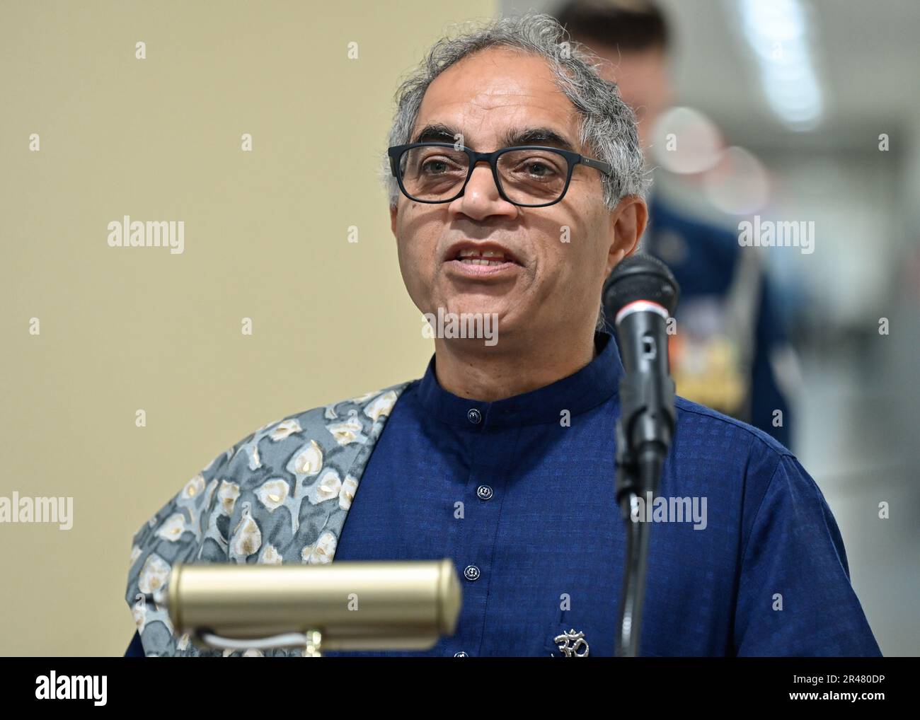 Hitul Thaker gives the invocation during the swearing-in ceremony of Dr ...