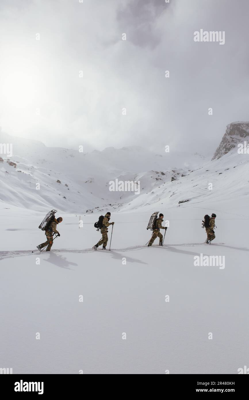 The U.S. Edelweiss Raid team moves to a casualty evacuation training ...