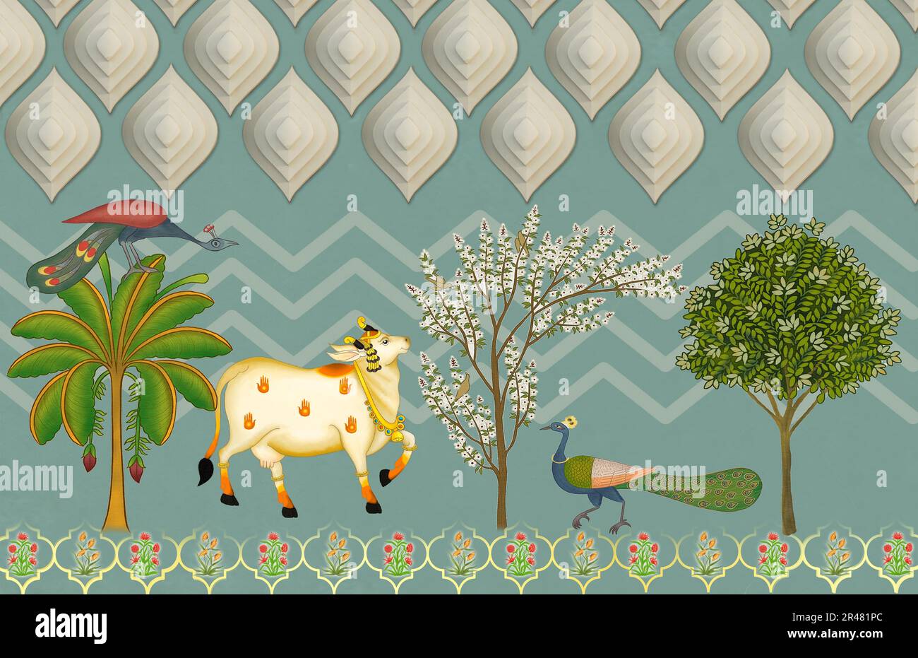 An illustration of various wildlife species and trees in a vibrant ...