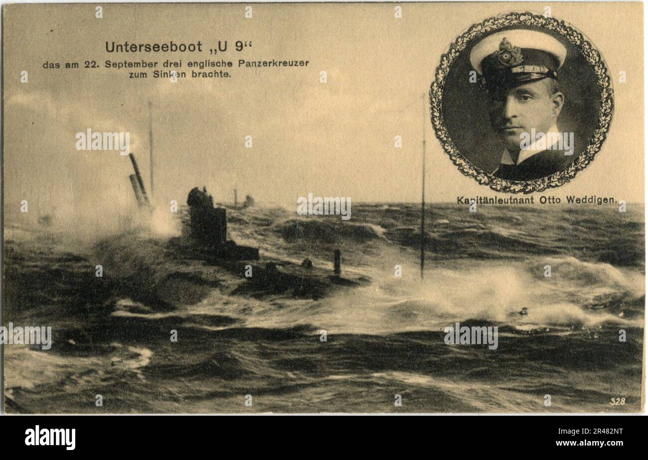 Unterseeboot U 9 das am 22. September drei englische Panzerkreuzer zum ...
