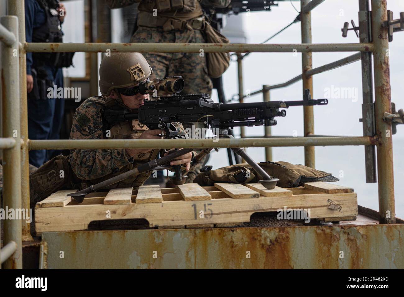 A U.S. Marine with the 26th Marine Expeditionary Unit sets security ...