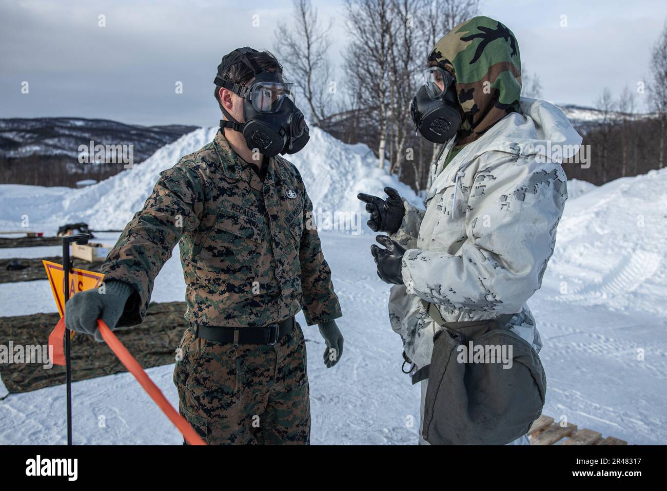 U.S. Marine Corps Cpl. Dustin Pickel (right), a chemical, biological ...