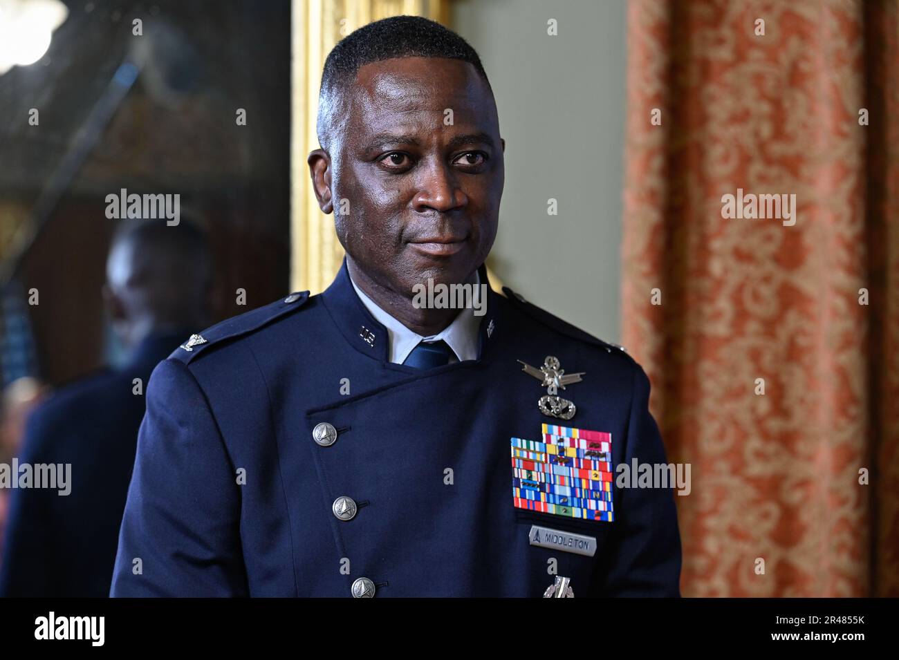 Space Force Col. Jacob Middleton listens to remarks from Vice President ...