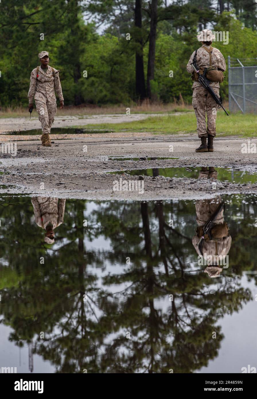 A U.S. Marine Corps drill instructor corrects a recruit from Hotel ...