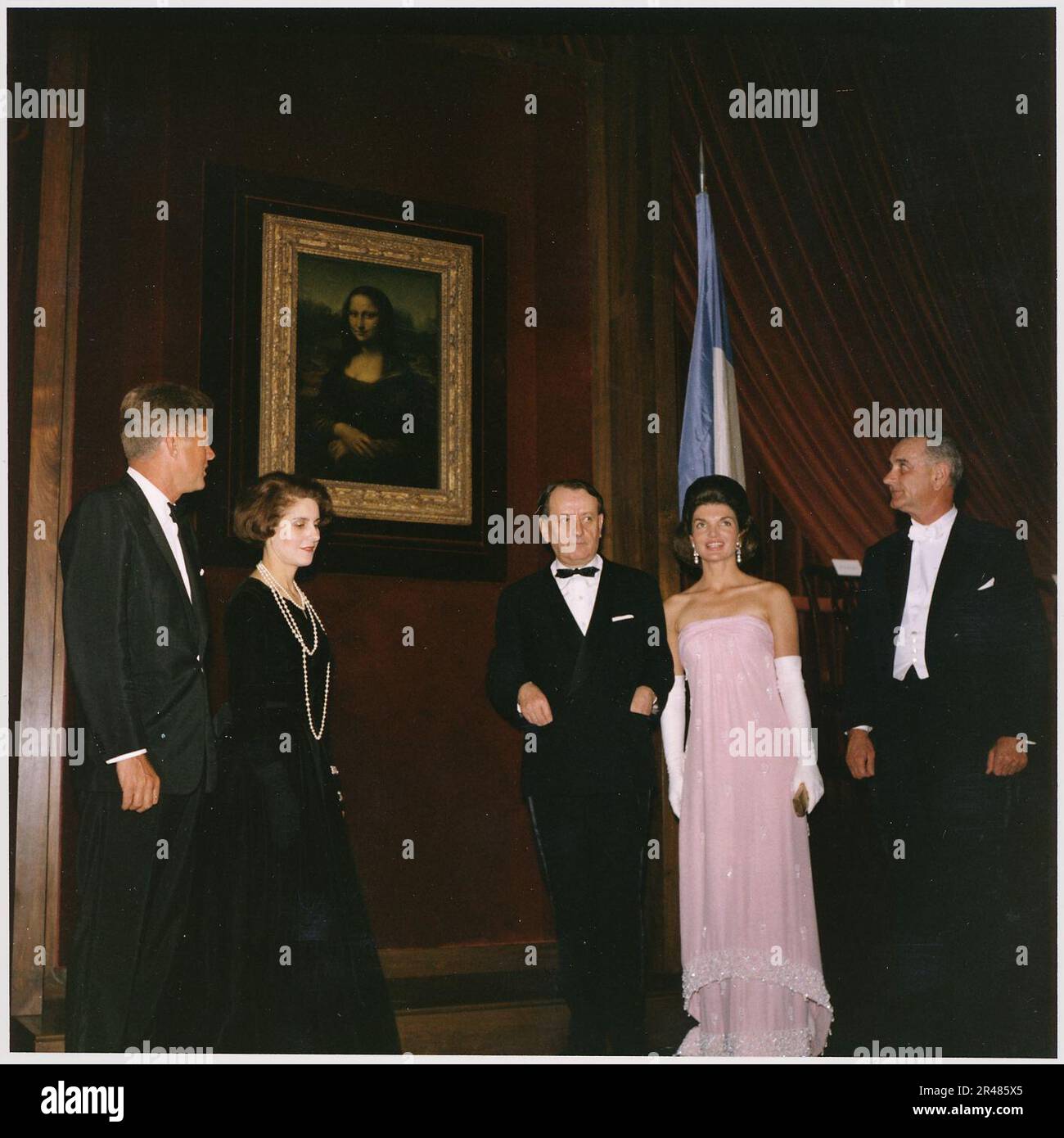 Unveiling of the Mona Lisa. President Kennedy, Madame Malraux, French ...