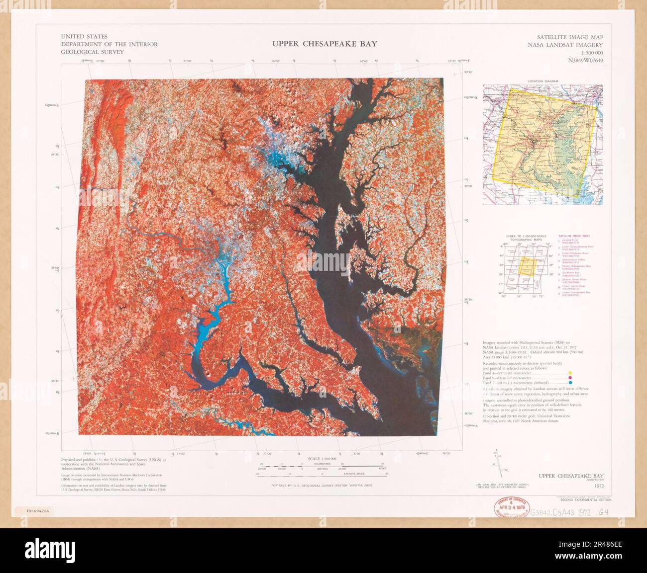 Upper Chesapeake Bay, satellite image map - NASA LANDSAT imagery 1 ...