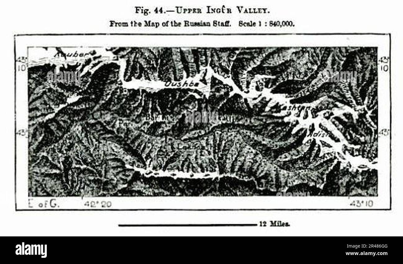 Upper Enguri Valley map (Élisée Reclus Stock Photo - Alamy