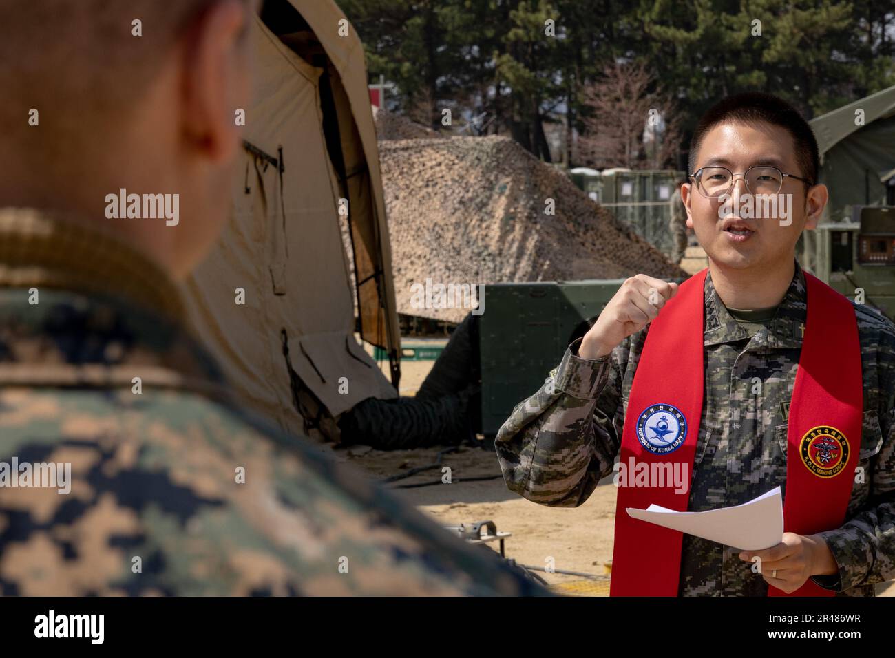 Republic of Korea Navy Capt. Kim Dong Woo, delivers a combined worship ...