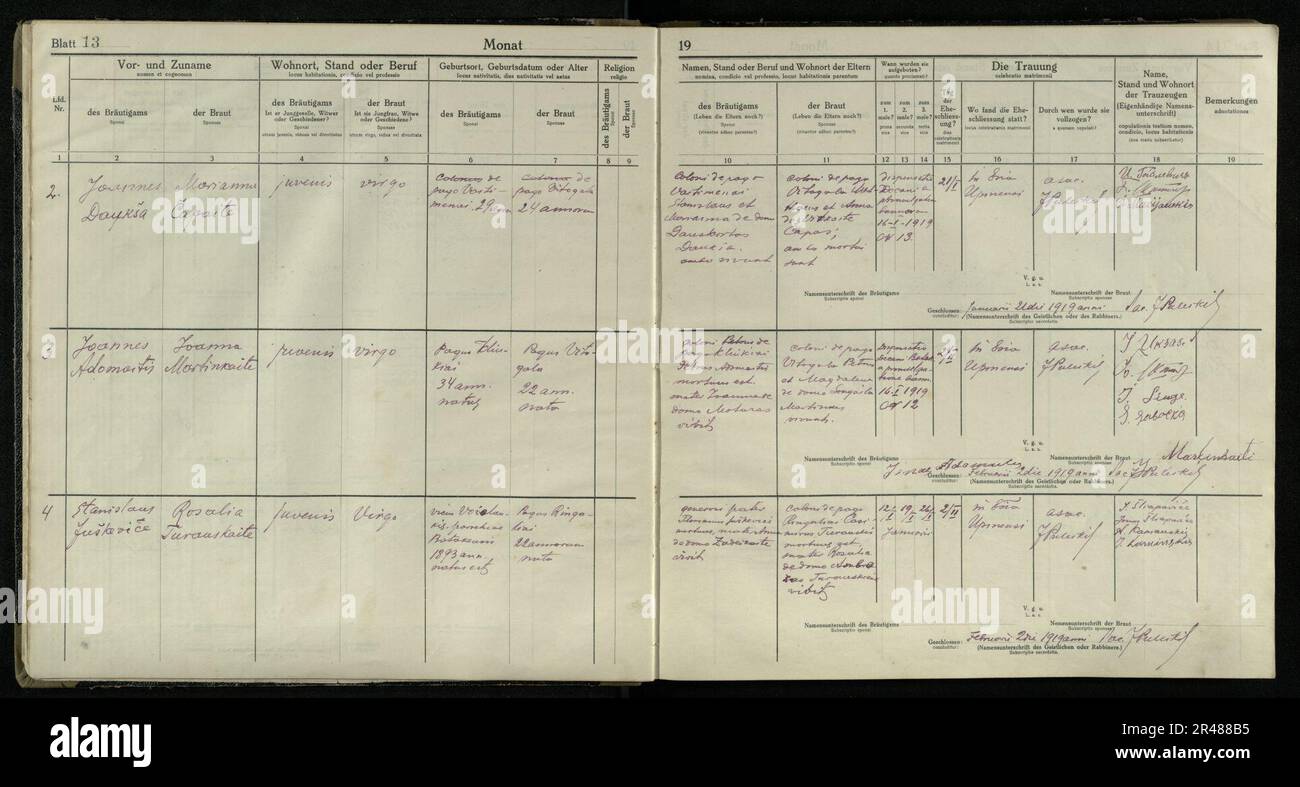 Upynos RKB 1917-1919 santuokos metrikų knyga 015 Stock Photo - Alamy
