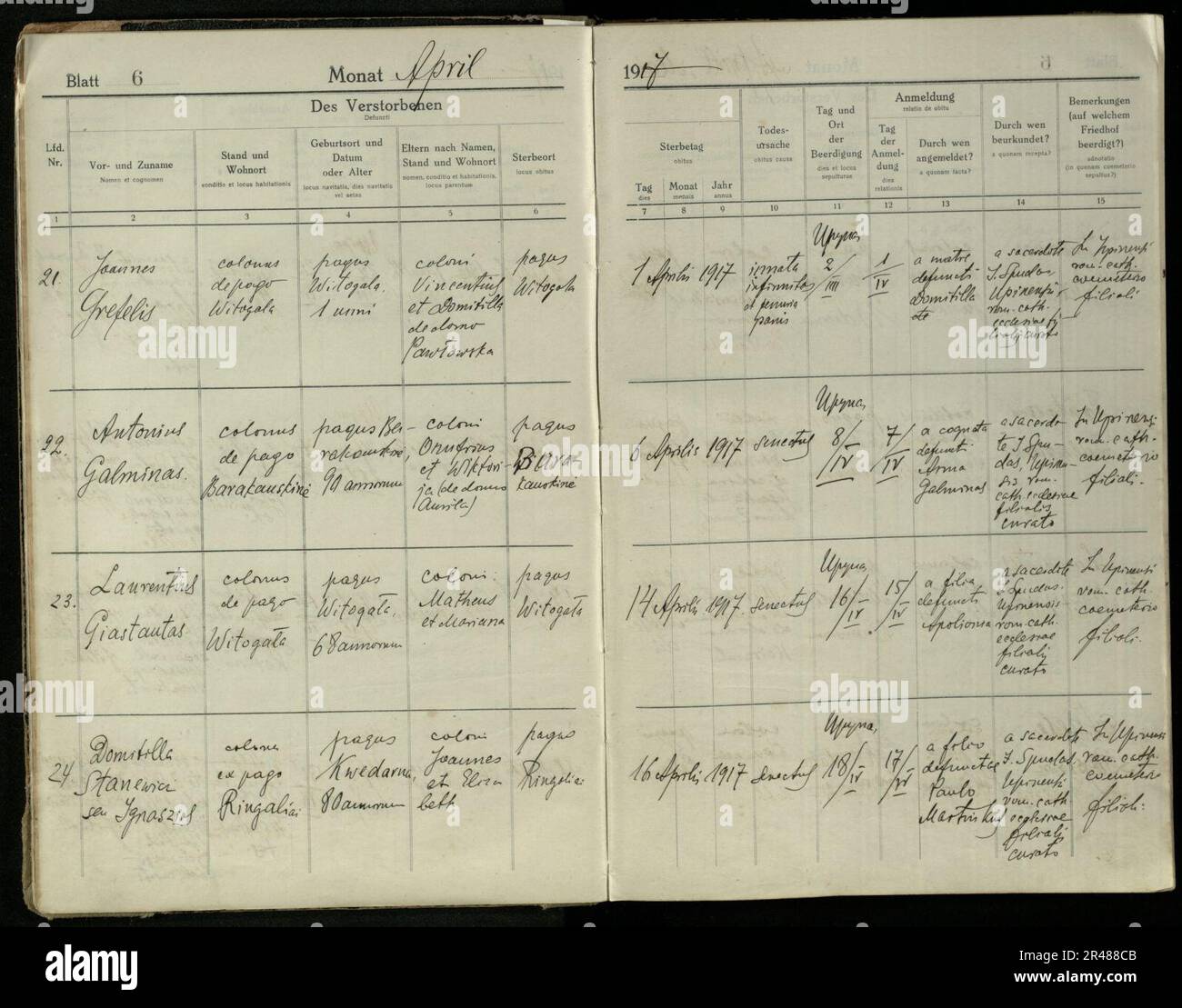 Upynos RKB 1917-1940 mirties metrikų knyga 008 Stock Photo - Alamy