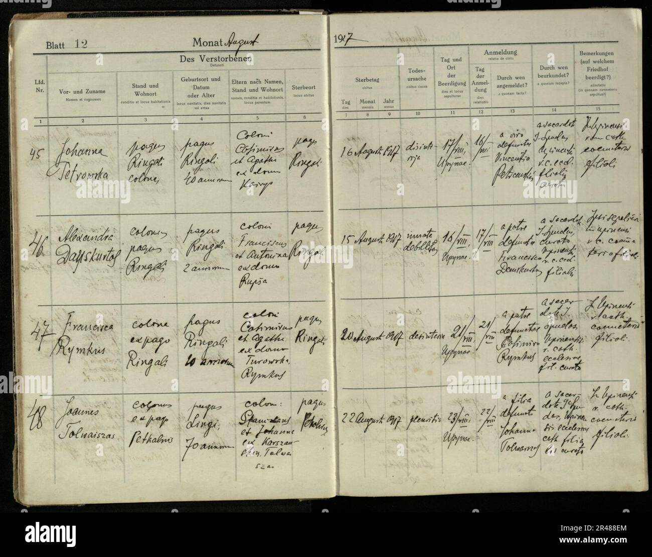 Upynos RKB 1917-1940 mirties metrikų knyga 014 Stock Photo - Alamy