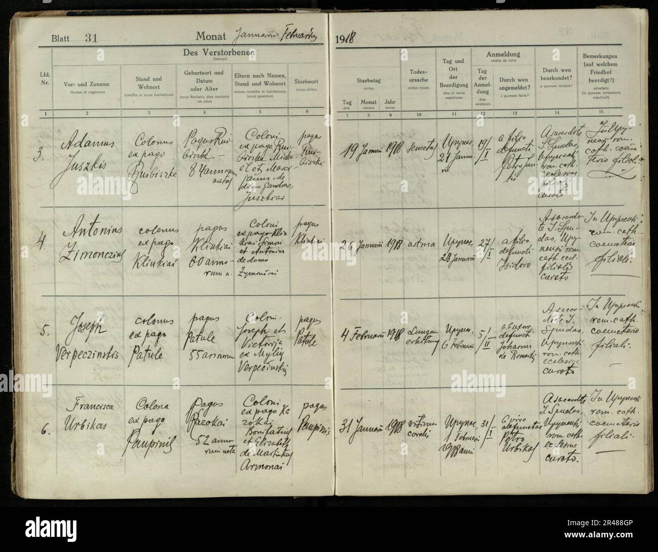 Upynos RKB 1917-1940 mirties metrikų knyga 033 Stock Photo - Alamy