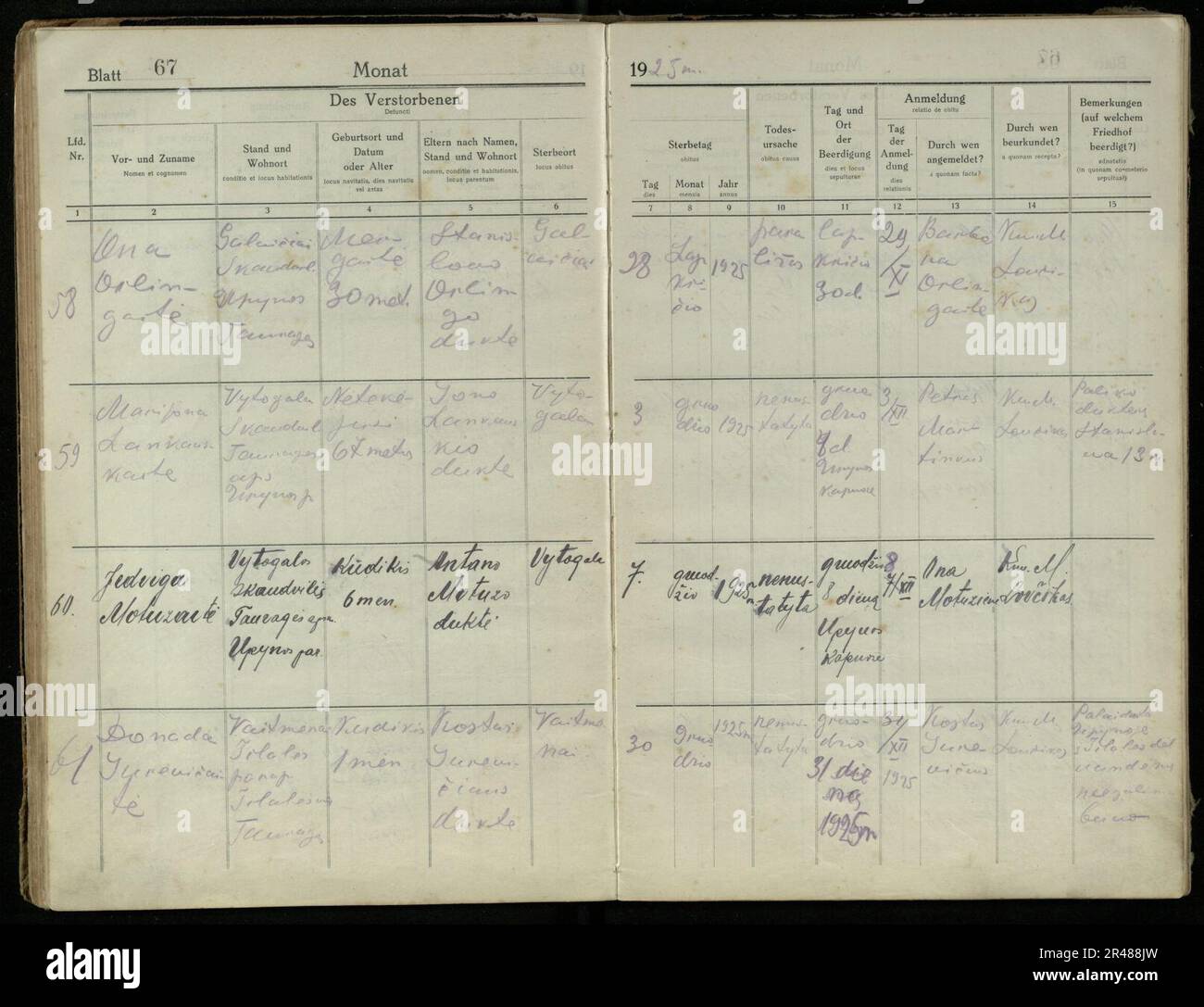 Upynos RKB 1917-1940 mirties metrikų knyga 069 Stock Photo - Alamy
