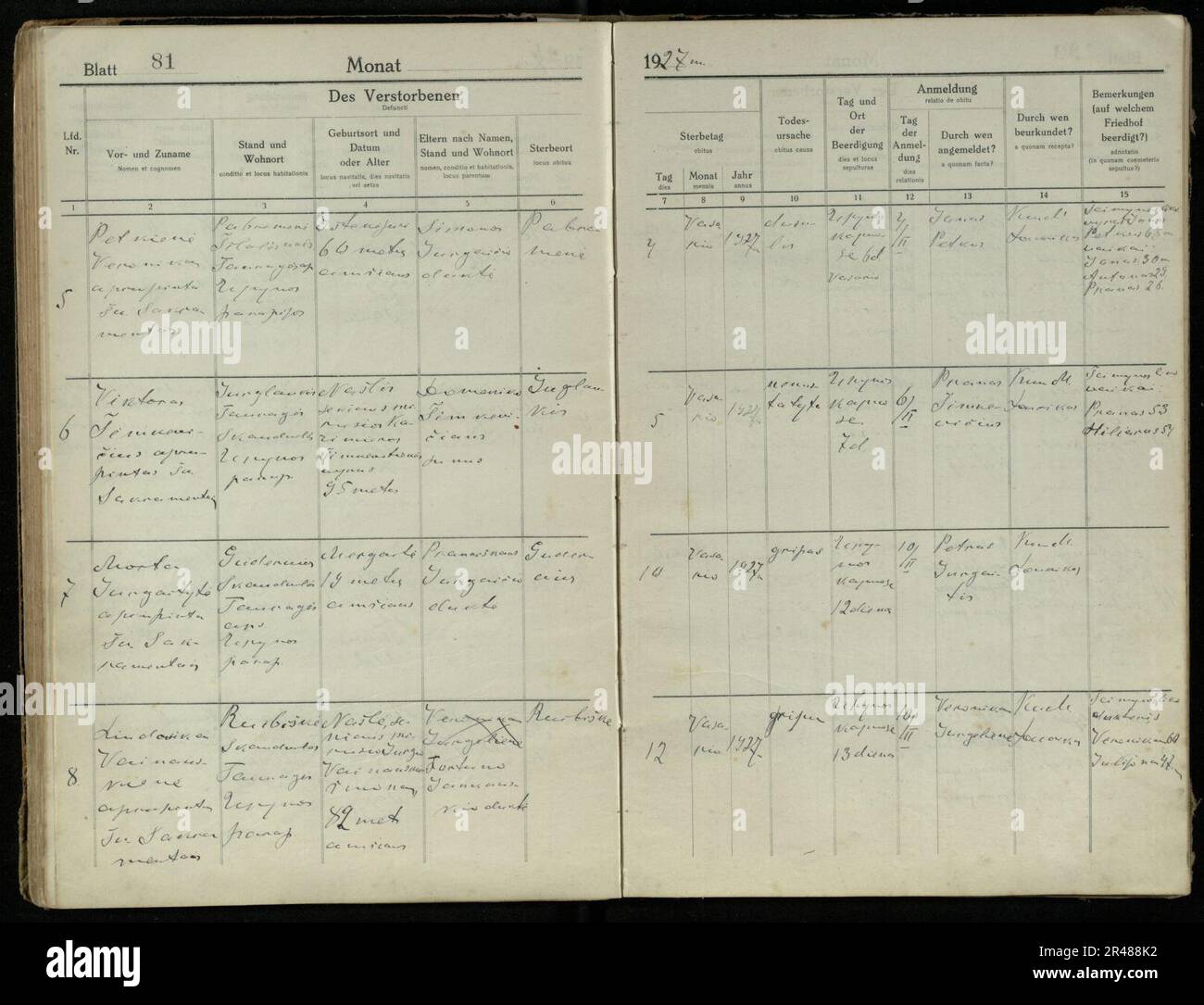 Upynos RKB 1917-1940 mirties metrikų knyga 083 Stock Photo - Alamy