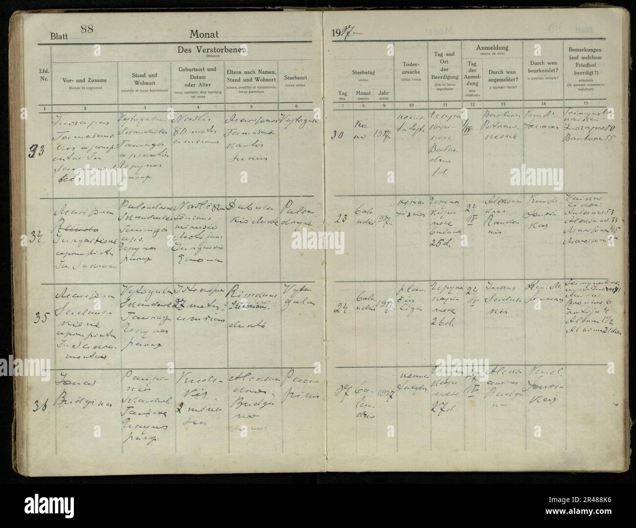 Upynos RKB 1917-1940 mirties metrikų knyga 090 Stock Photo - Alamy
