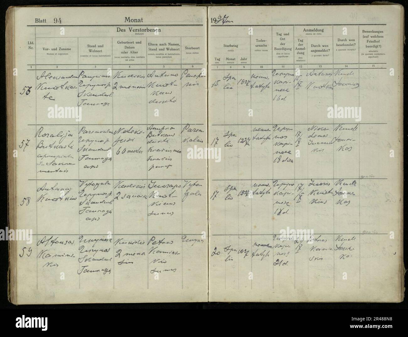 Upynos RKB 1917-1940 mirties metrikų knyga 096 Stock Photo - Alamy