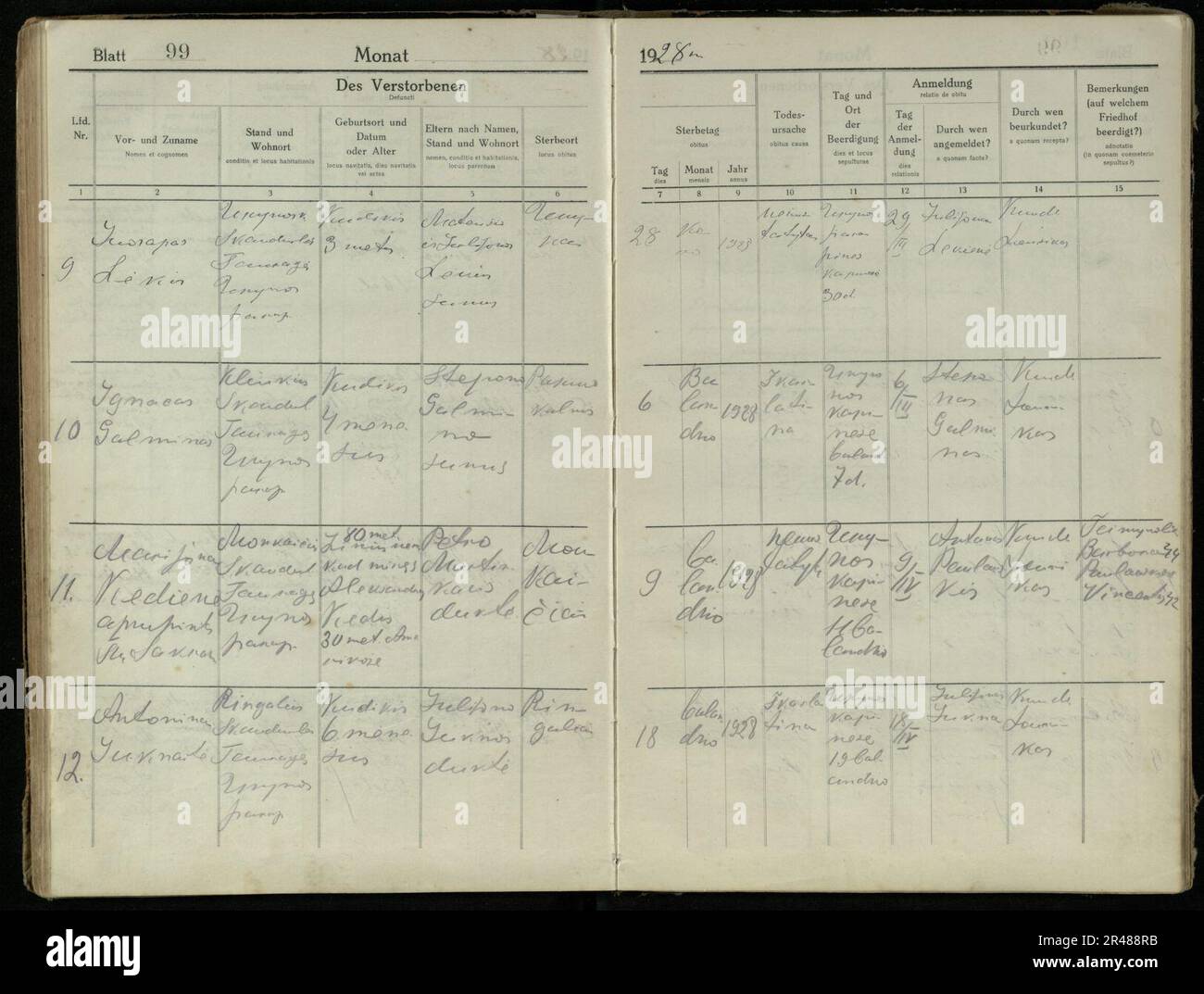 Upynos RKB 1917-1940 mirties metrikų knyga 101 Stock Photo - Alamy