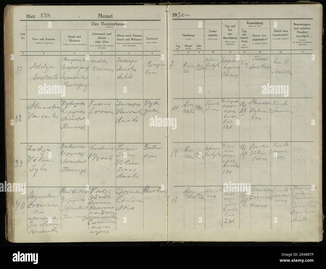 Upynos RKB 1917-1940 mirties metrikų knyga 141 Stock Photo - Alamy